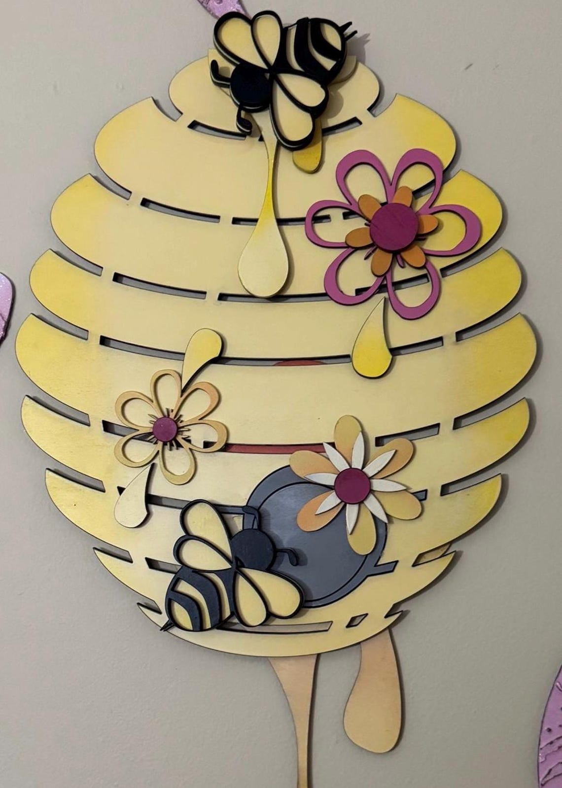 Wood Beehive Wall Decor. Nursery Wall Decor. Kids Room Behive With Bees ...