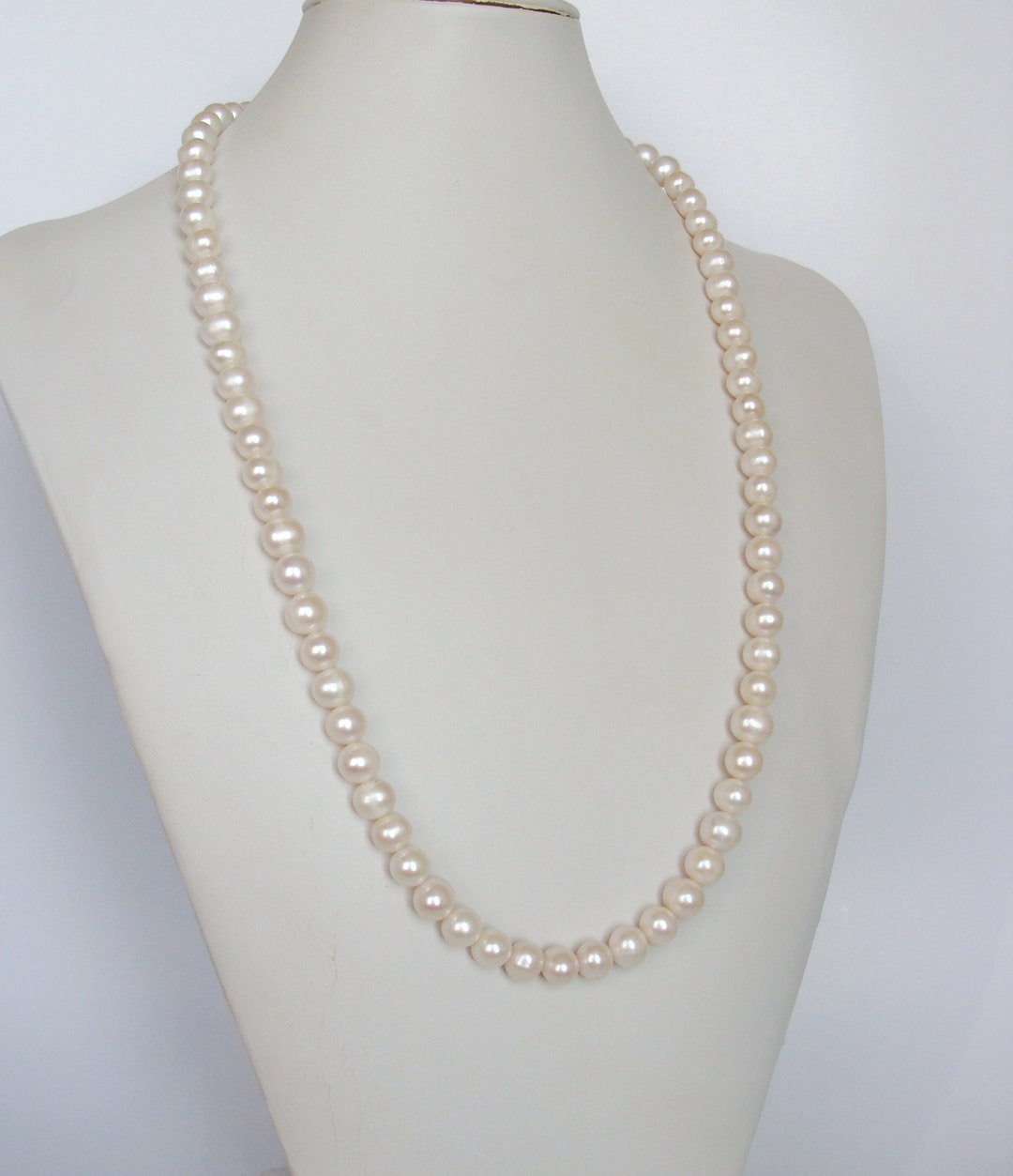 Genuine Pearl Necklace, Long Strand, 9-10mm White Freshwater Pearl ...