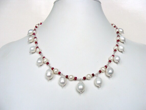 Pearl ruby necklace opulent elegant collar necklace genuine | Etsy