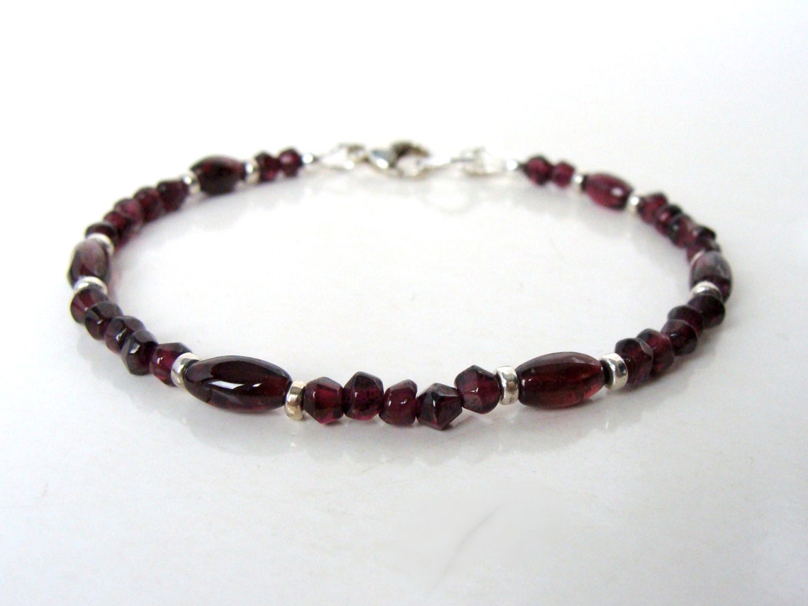 Garnet Bracelet Slim Rustic Genuine Garnets Sterling Silver - Etsy