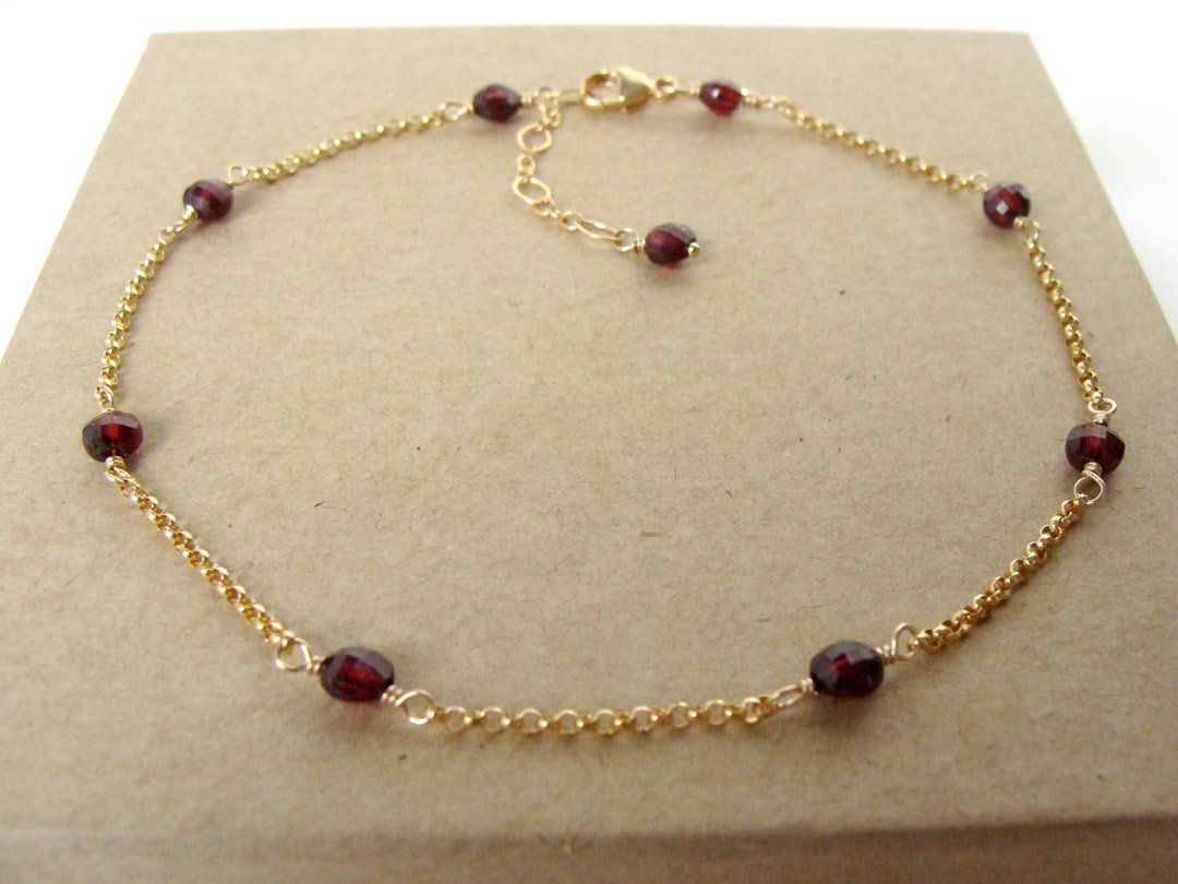 Handmade Garnet Anklet, Gold Filled Chain, Adjustable Length - Etsy UK