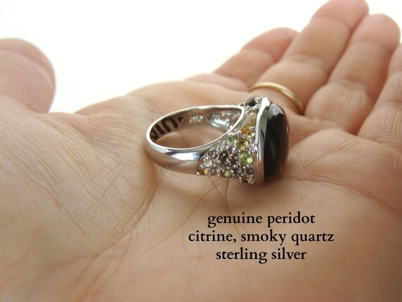 Vintage smoky quartz statement ring, sterling silver … - Gem