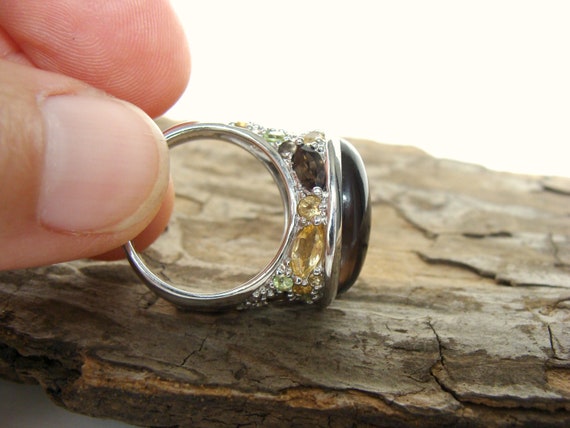 Vintage smoky quartz statement ring, sterling silver … - Gem