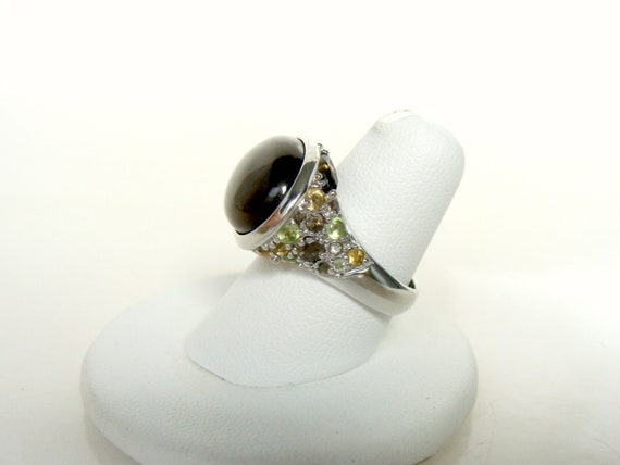 Vintage smoky quartz statement ring, sterling silver … - Gem