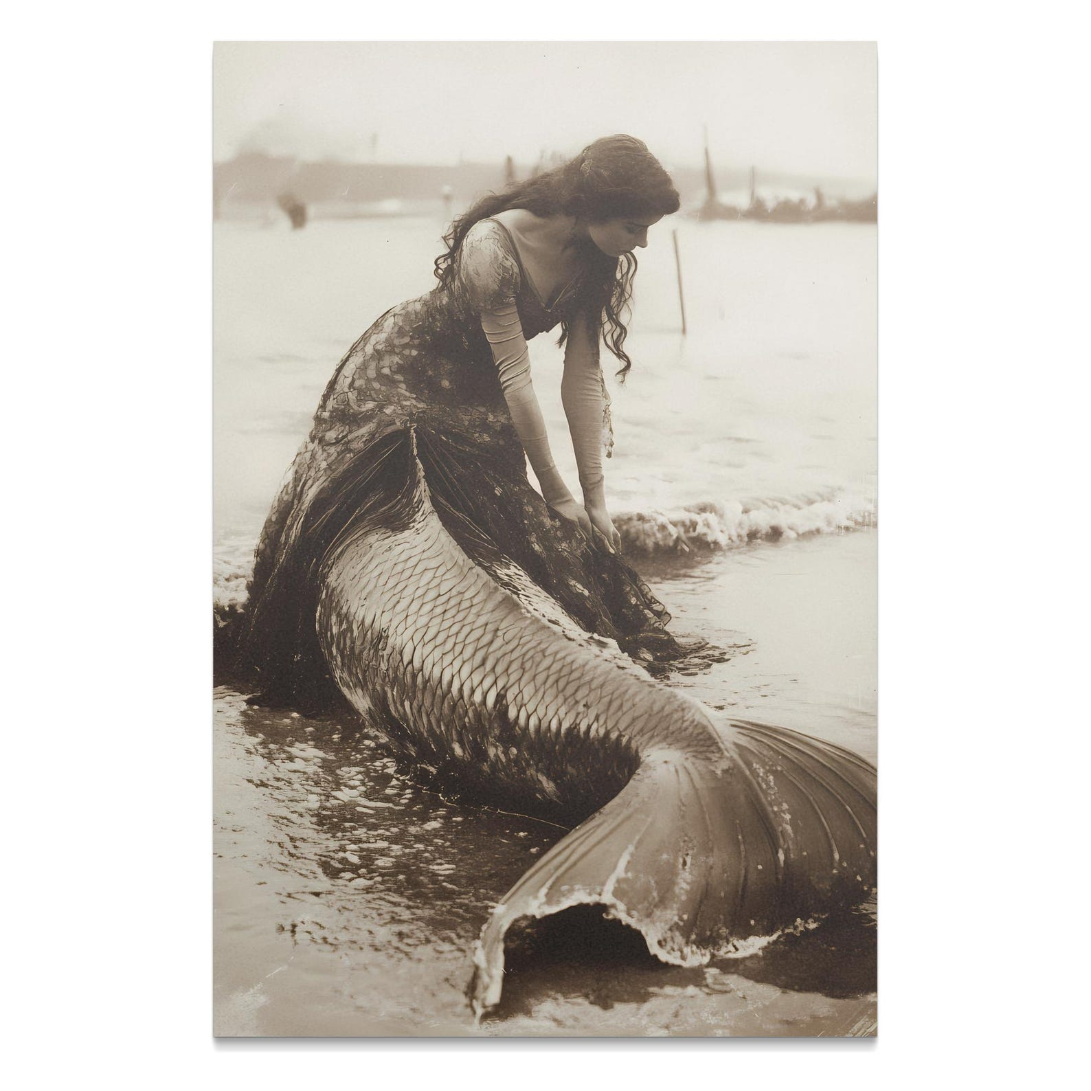 Beached Mermaid Premium Matte/glossy Paper Poster, Victorian Vintage ...