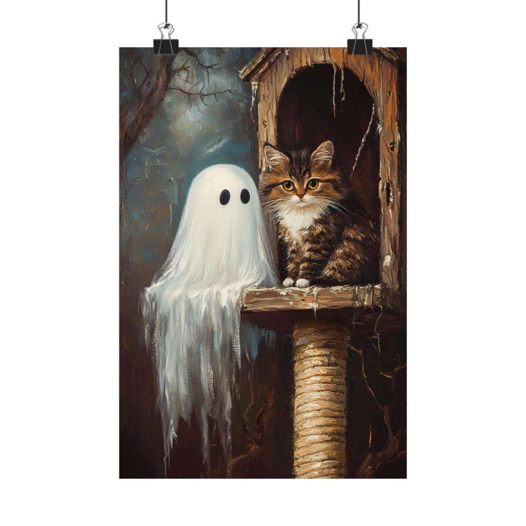 Maine Coon Cat With Ghost Premium Matte Paper Poster, Dark Academia ...