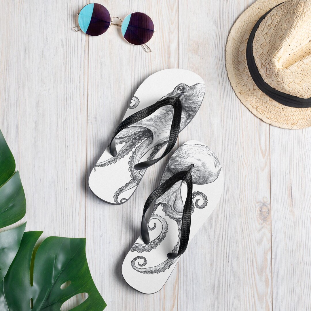 Octopus Flip-flops Hand-drawn Marine Life Design Beach Sandals for ...