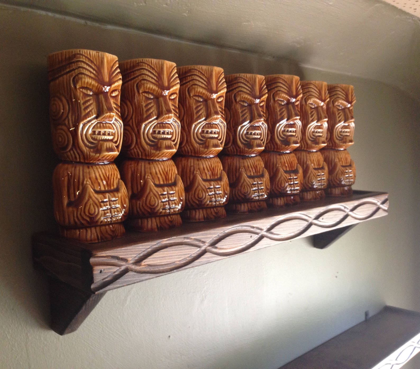 Pair of Witco Style Carved Wood Tiki Mug Shelves - Etsy