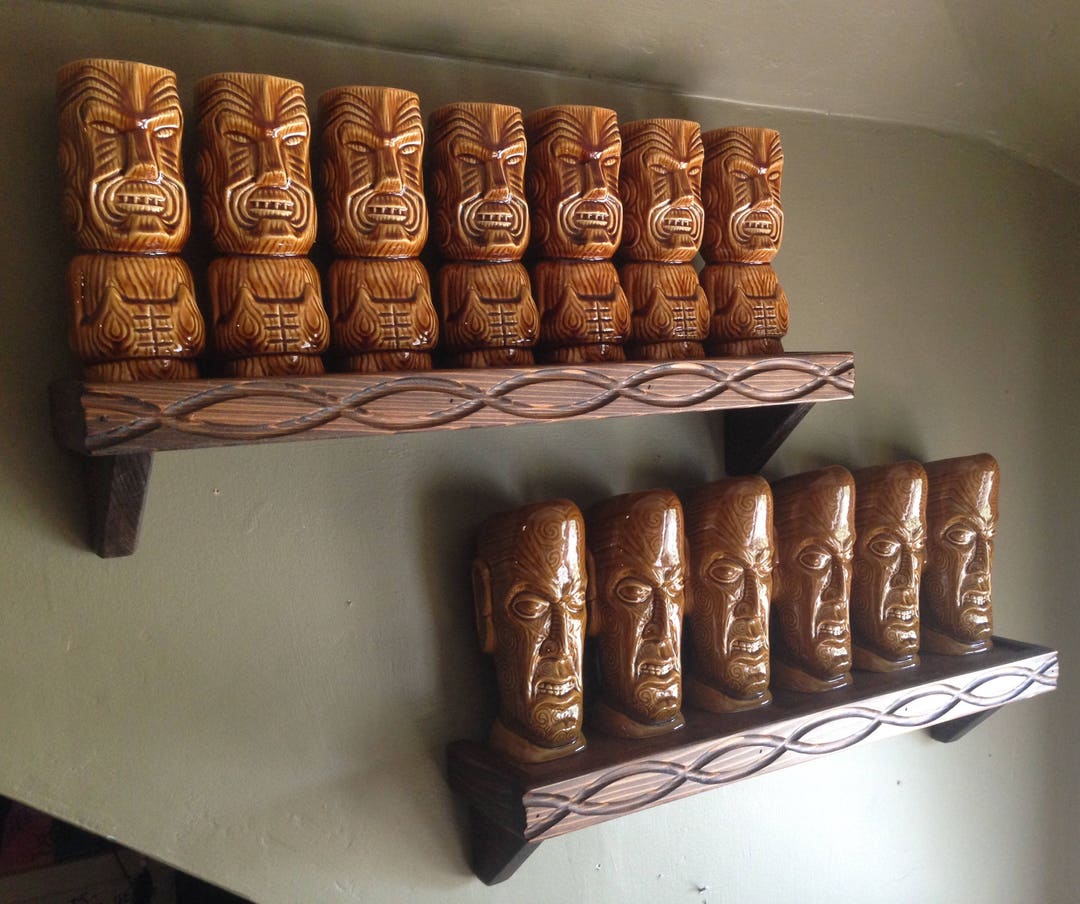 Pair of Witco Style Carved Wood Tiki Mug Shelves - Etsy