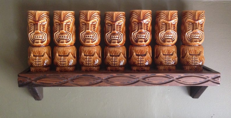 Pair of Witco Style Carved Wood Tiki Mug Shelves - Etsy