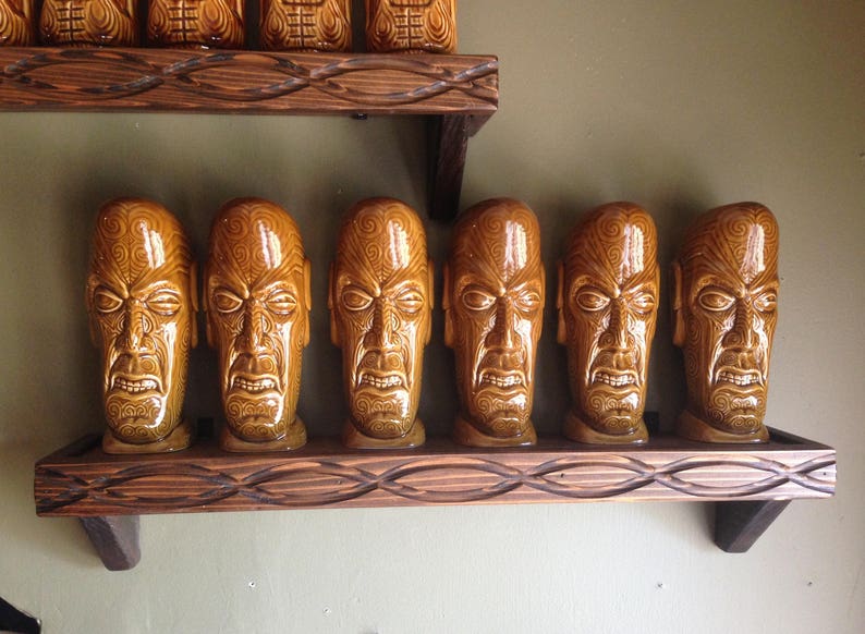 Pair of Witco Style Carved Wood Tiki Mug Shelves - Etsy