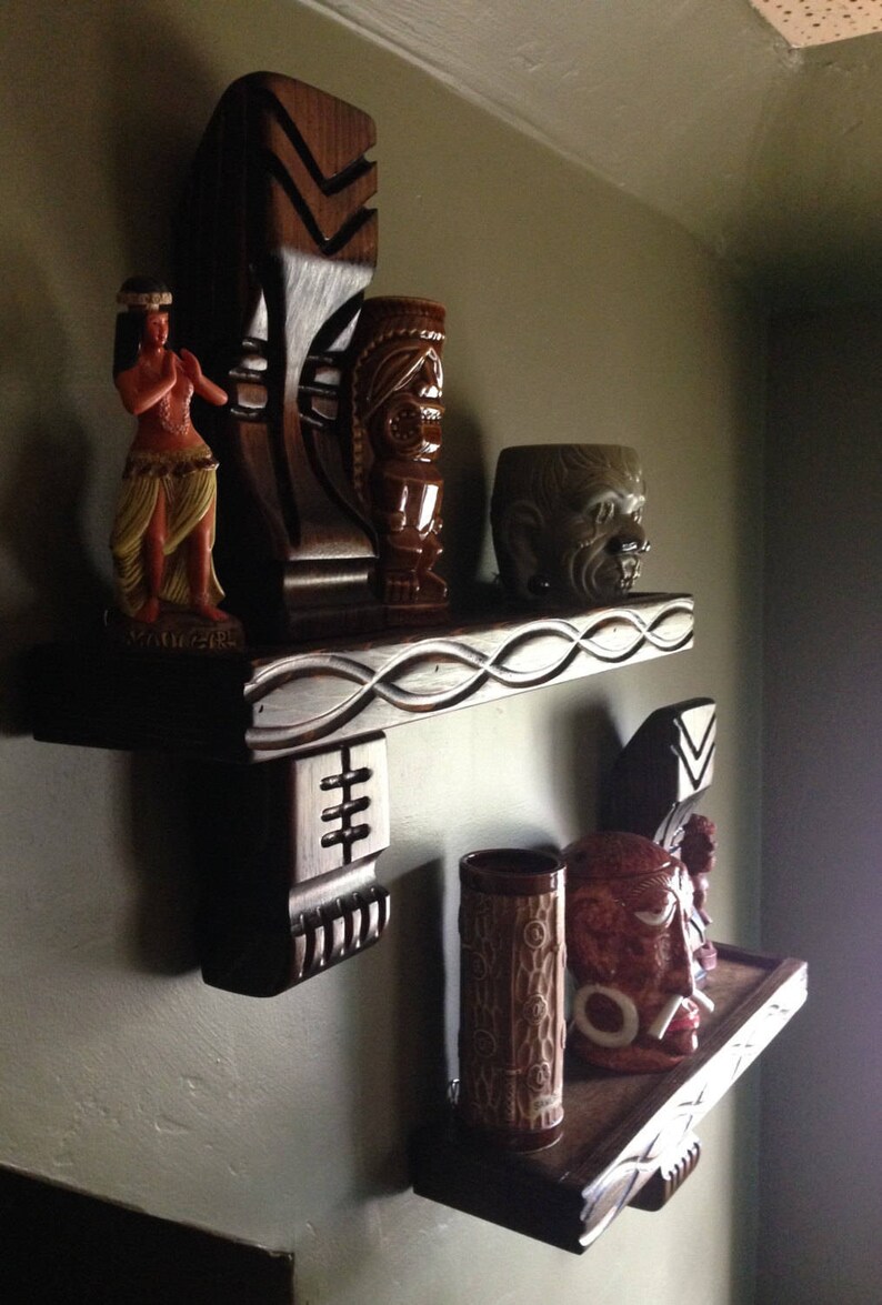 Pair of Handmade Carved Wood Mug Witco Style Tiki Shelves | Etsy