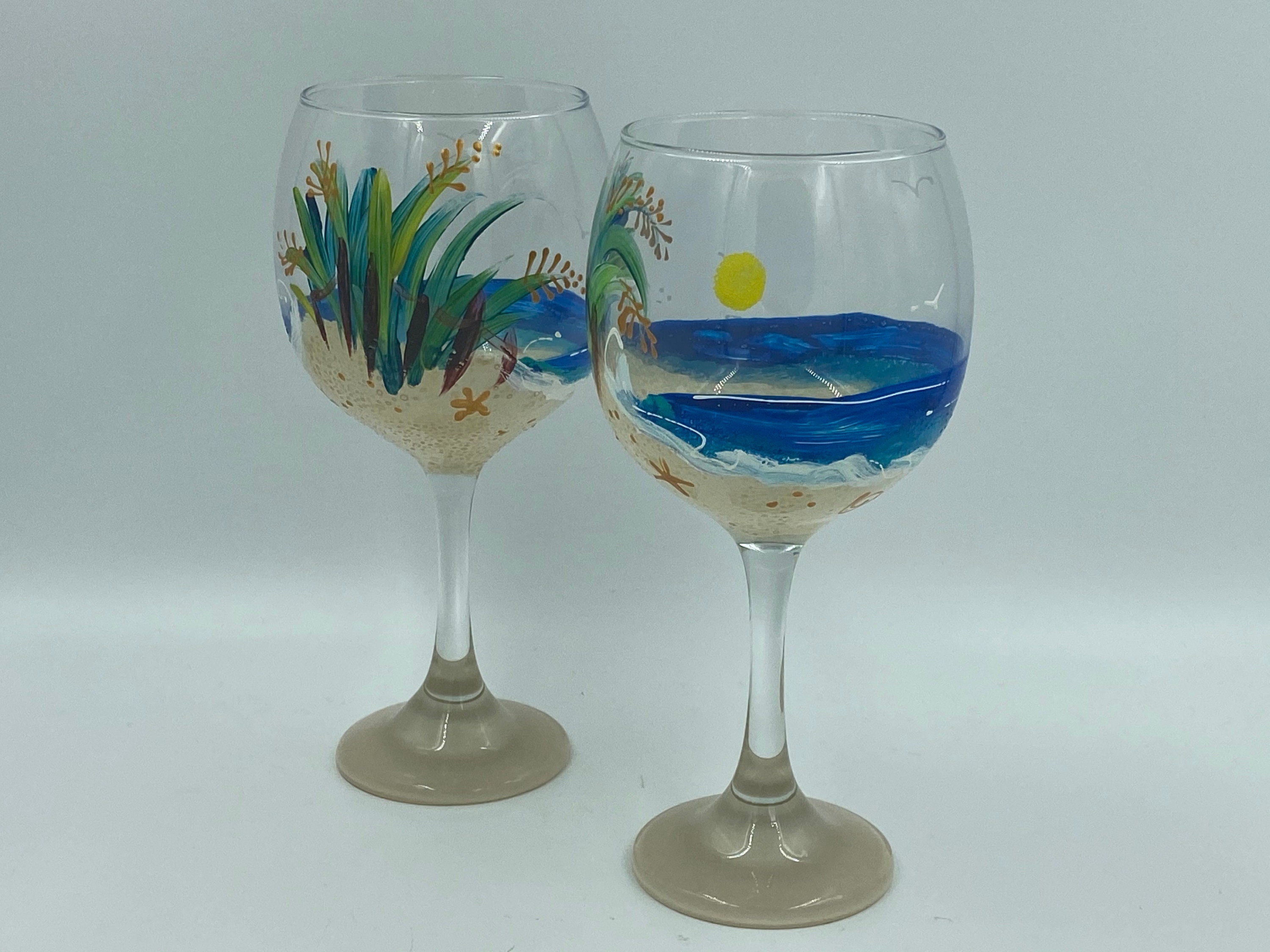 Sandy Beach Hand Painted Glasses set of 4 - Etsy