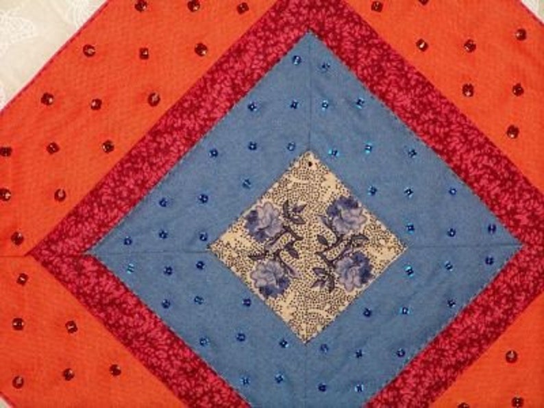 Beaded Orange Square Art Quilt - Etsy