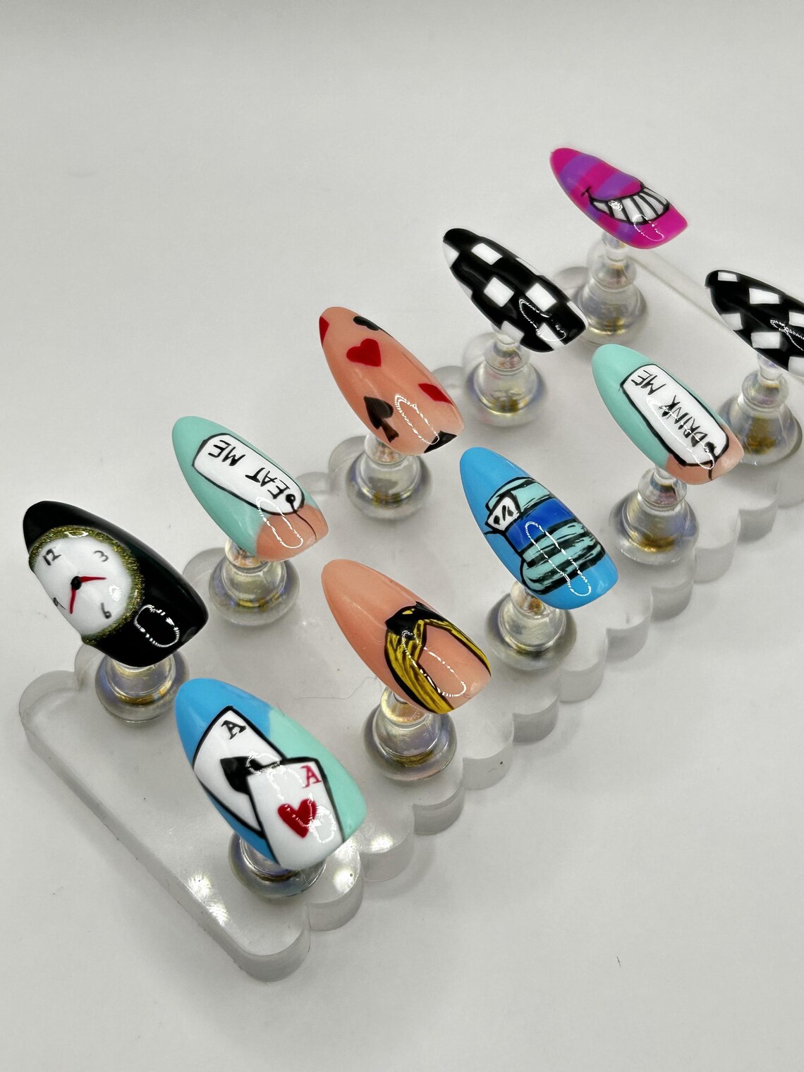 Alice in Wonderland Themed ~ Hand Painted Gel Nail Press Ons ~ - Etsy