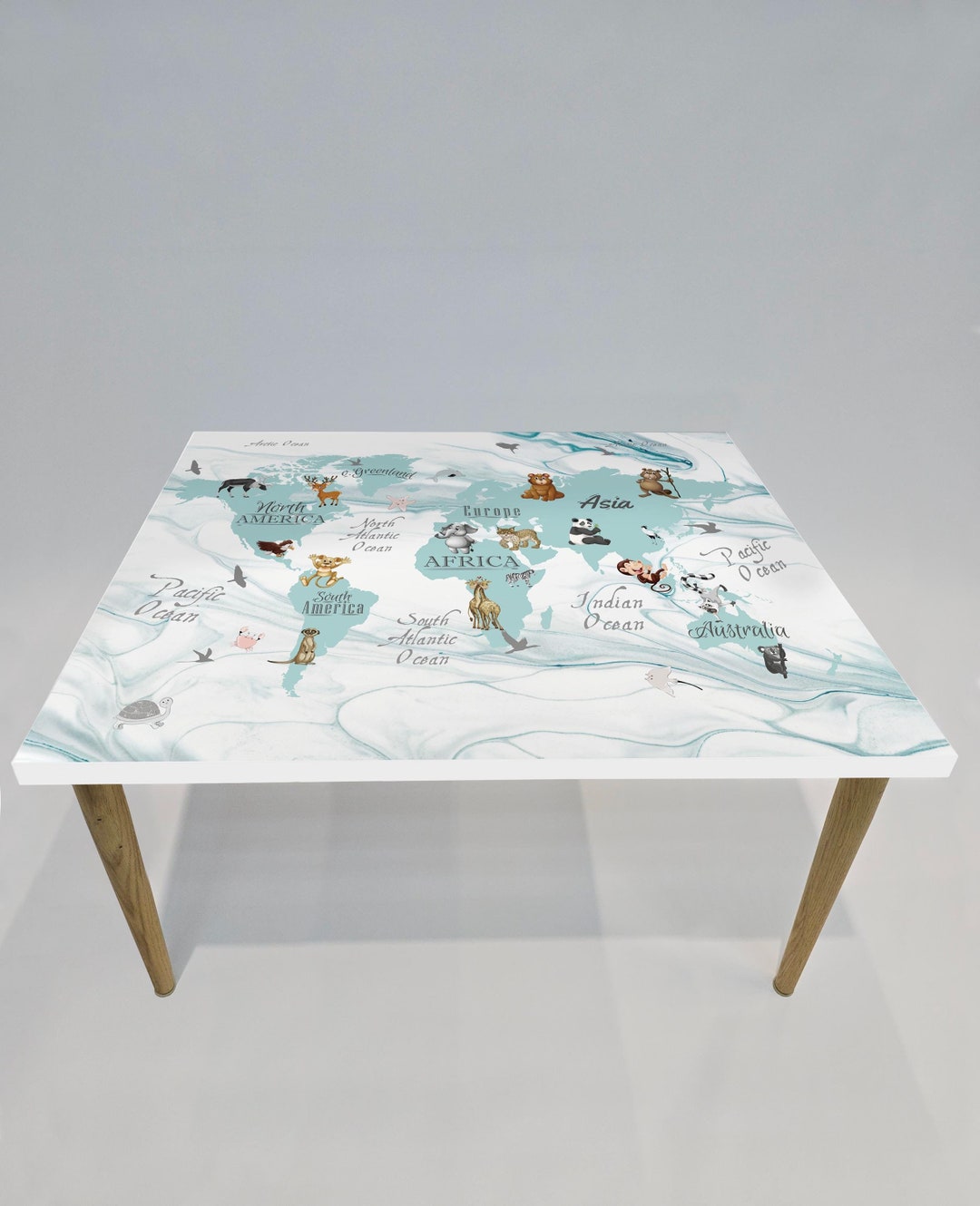 Kids World Map Table, Educational Table, Children's Table, Playroom ...