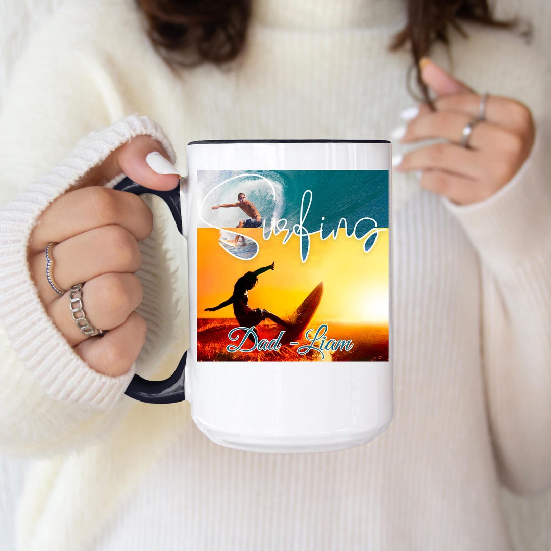 Personalized Surfing Birthday Mug, Custom Surfer Coffee Cup, Ocean Wave ...