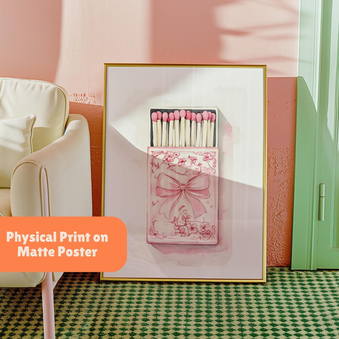 Pink Watercolor Matchbox Poster With Coquette Bow and Chinoiserie ...