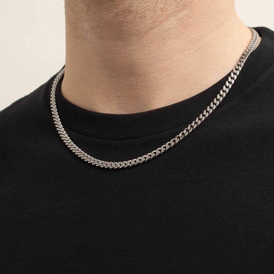 5mm Cuban Link Chain, Silver, 316L Stainless Steel, Silver Chain Men ...