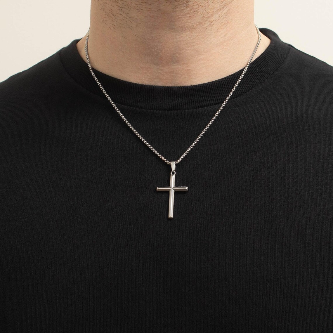 Silver Cross Necklace Men in 316L Stainless Steel Chain With Pendant ...