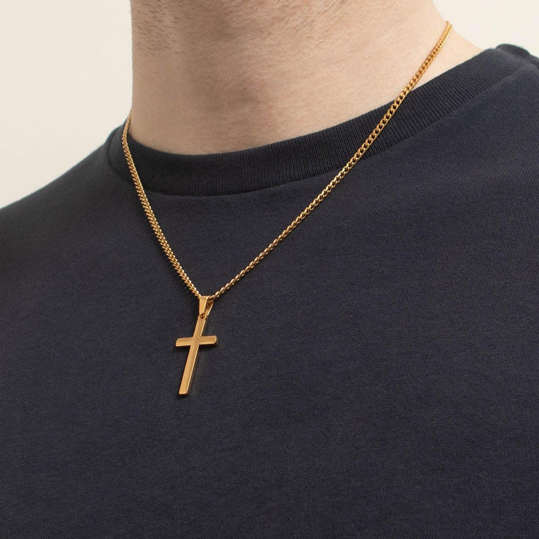 Gold Cross Necklace Men in 316L Stainless Steel Chain With Pendant, Men ...