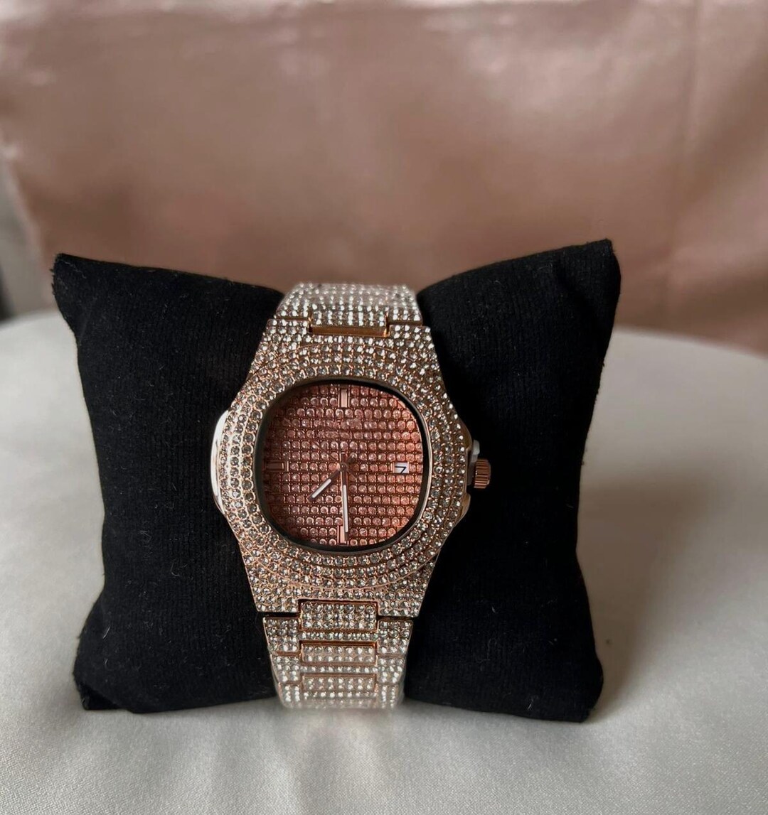 Iced Out Rose Gold Diamond Watch Luxury Inspired - Etsy