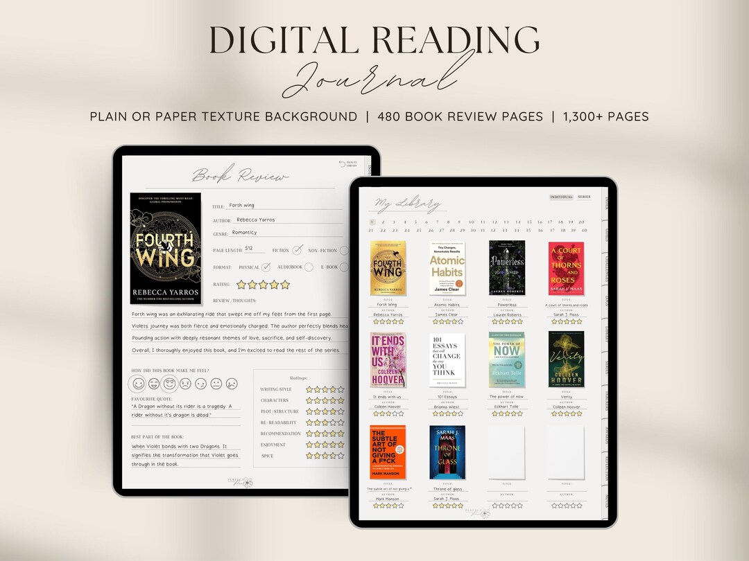 Digital Reading Journal Reading Log Book Tracker and Reading Planner ...