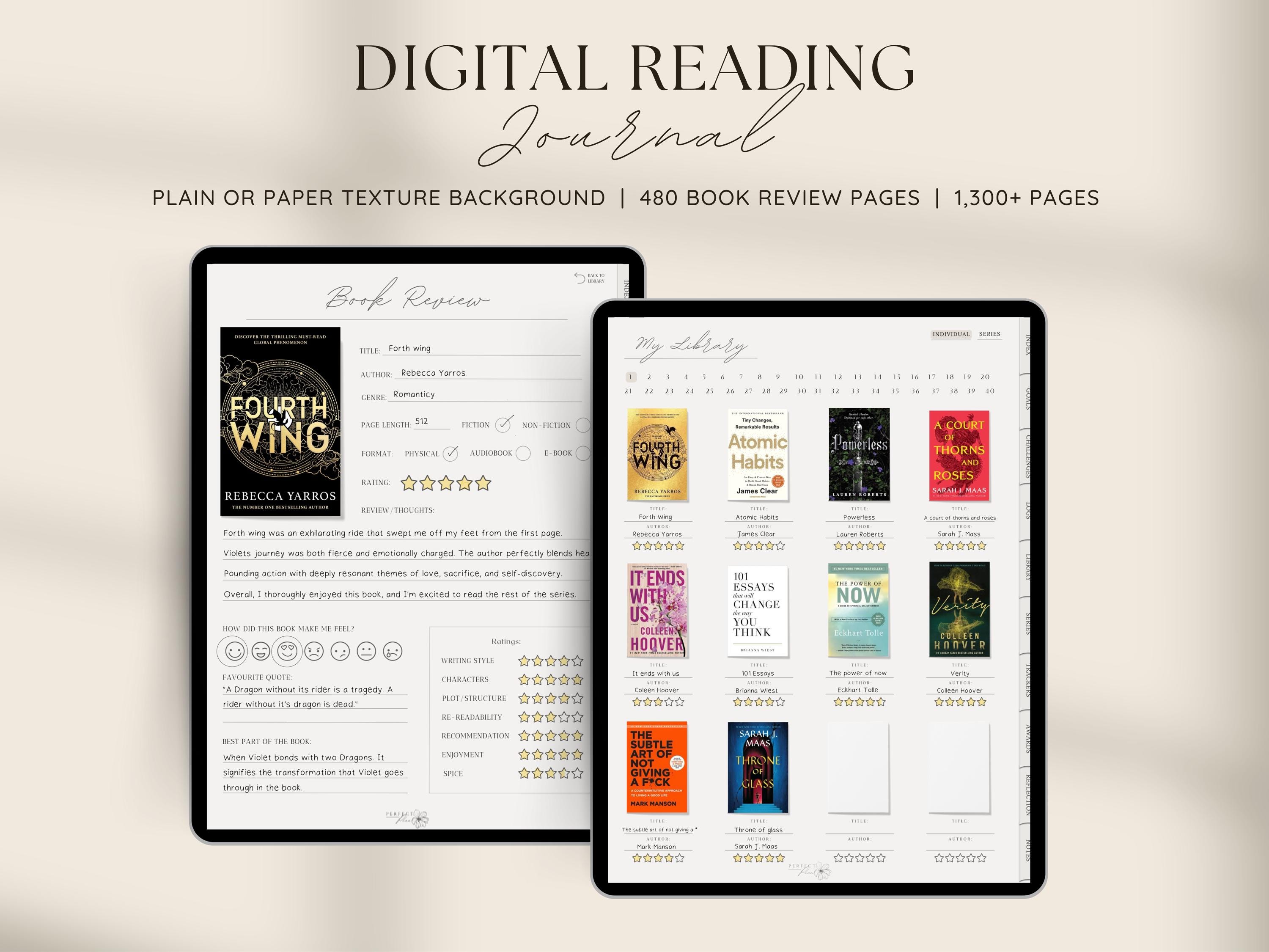 Digital Reading Journal Reading Log Book Tracker and Reading Planner ...