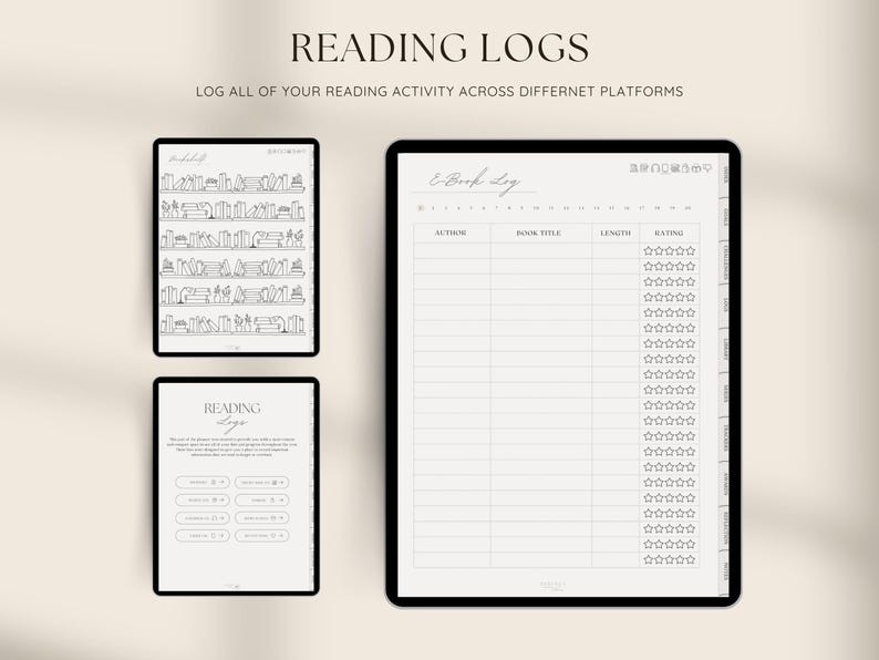 Digital Reading Journal Reading Log Book Tracker and Reading Planner ...