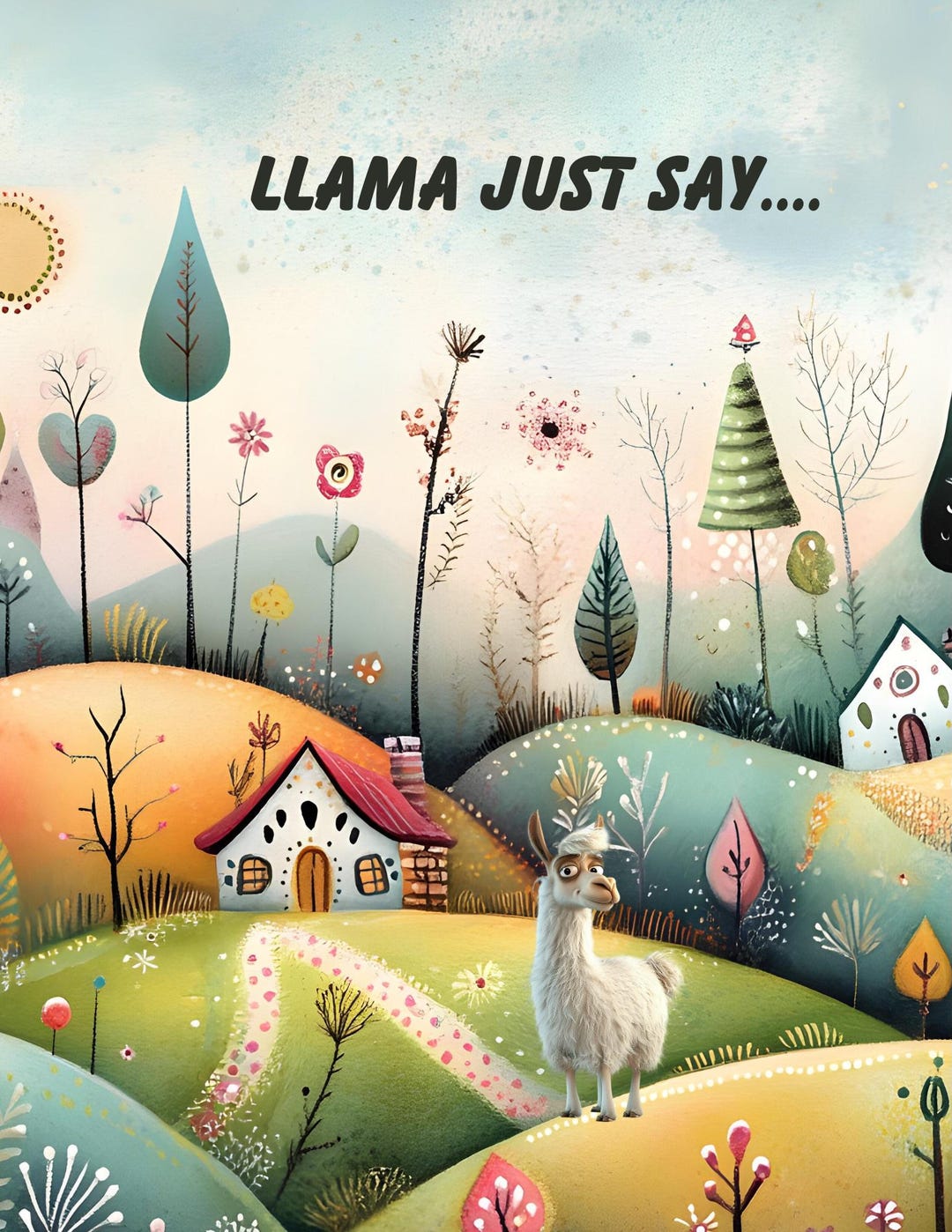 Llama Folk Art Card – Quirky Village Greeting Card (instant Download ...