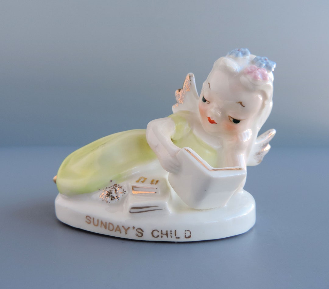 Vintage Sunday's Child Angel of the Week Figurine Girl With Books Mid ...