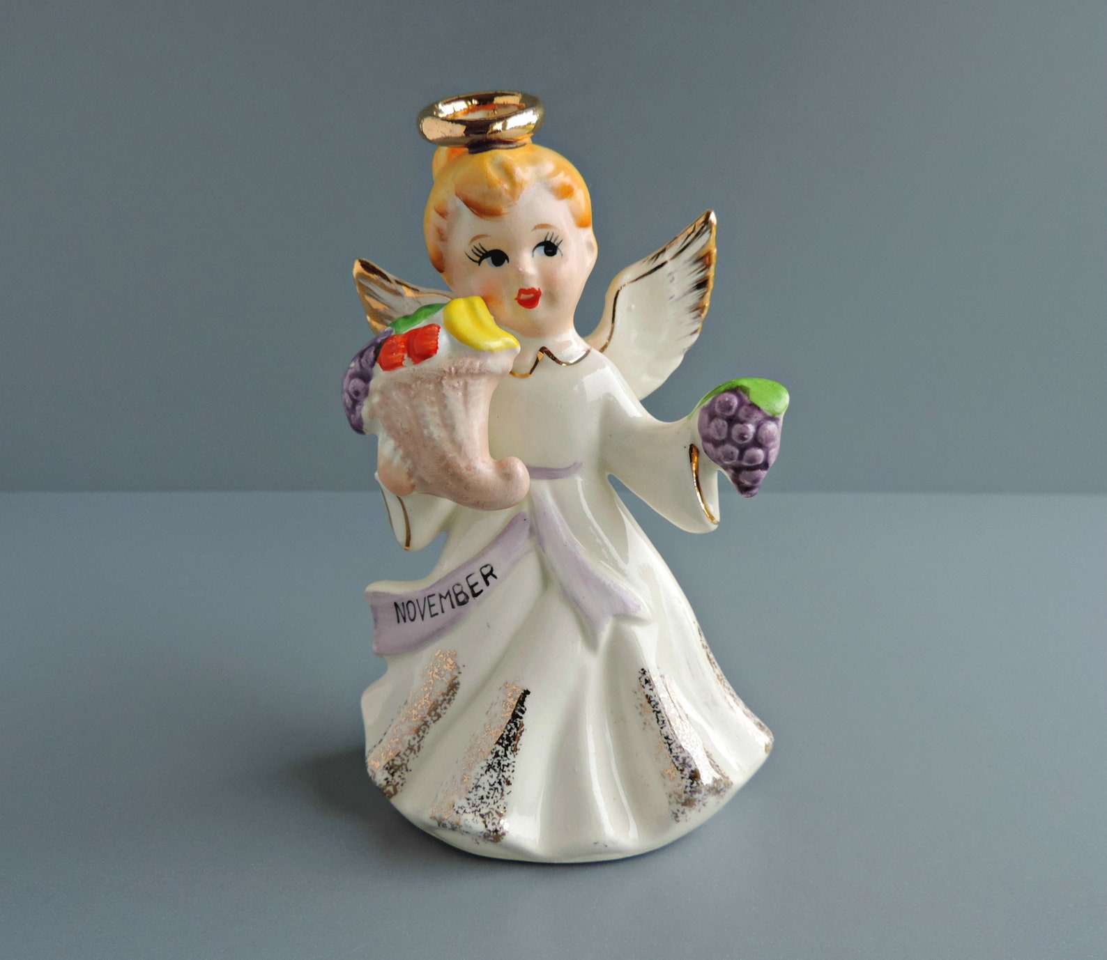 Vintage November Angel Figurine Birthday Girl Fruit | Etsy