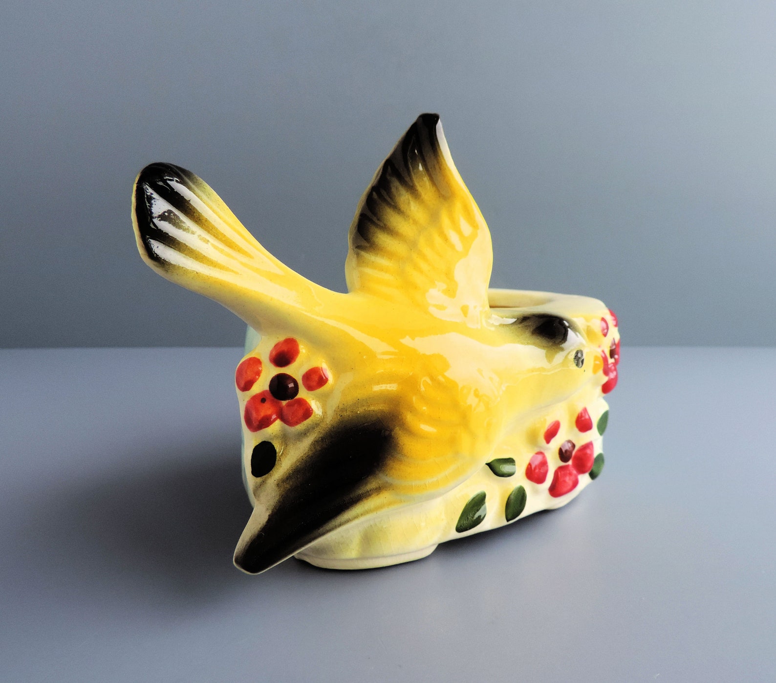 Vintage American Bisque Bird Planter Yellow and Black | Etsy
