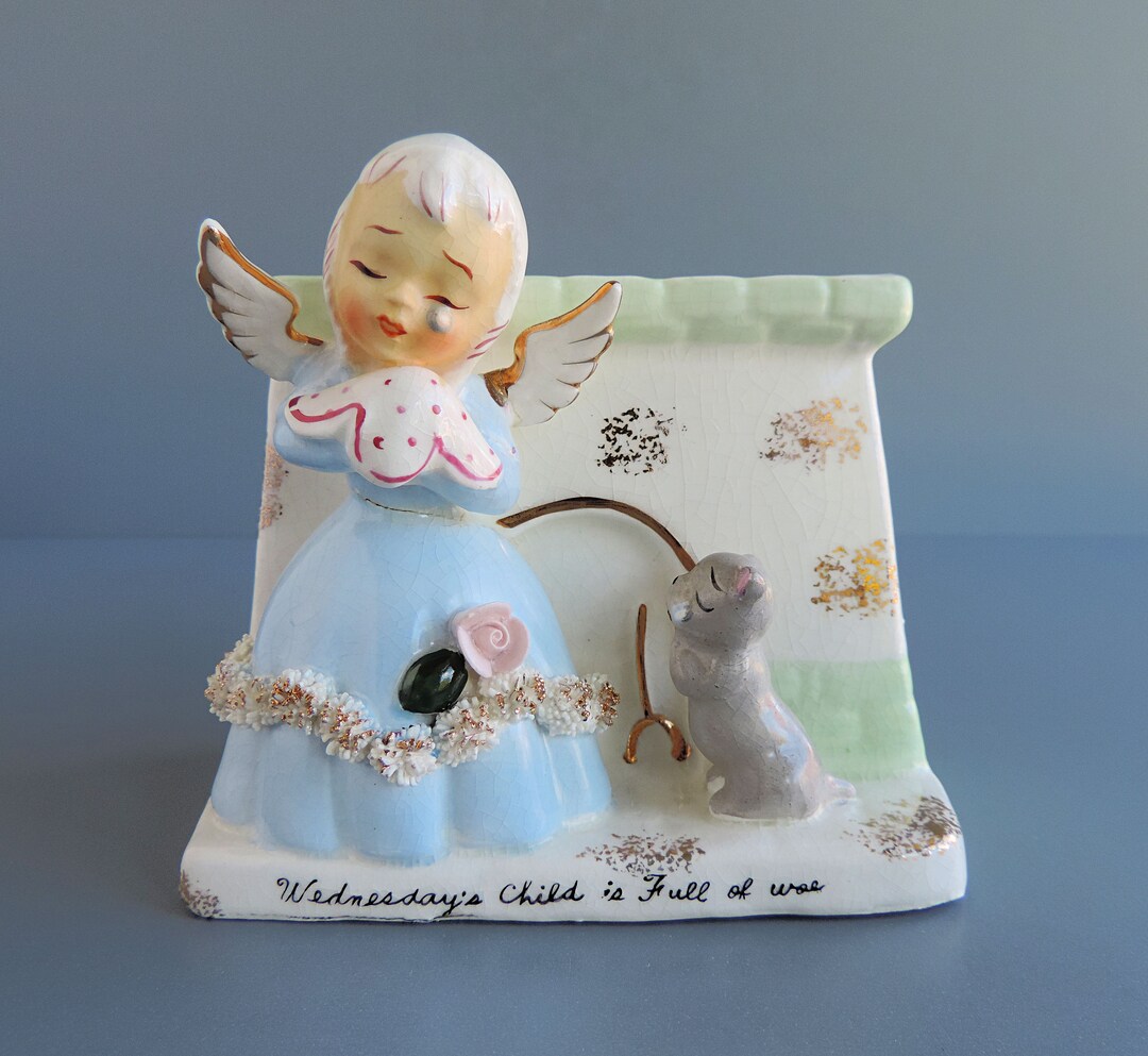 Vintage Napco Wednesday Child of the Week Angel With Cat Planter #S557 ...