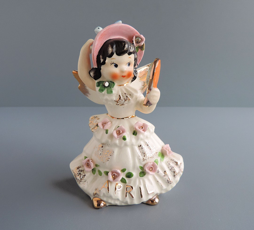 Vintage Lefton April Angel With Bluebird Figurine 1987J Birthday Girl ...