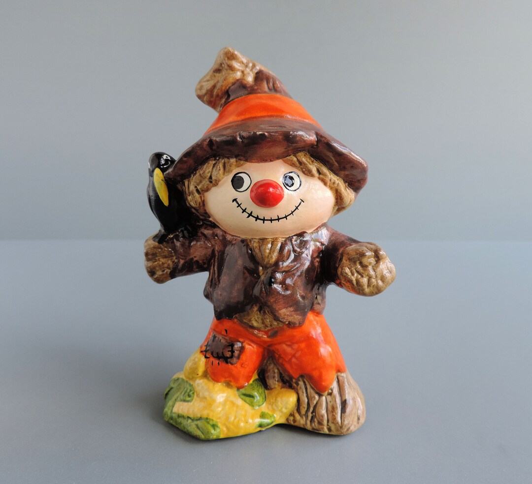 Vintage Inarco Fall Scarecrow and Crow Figurine E-6572 Halloween ...