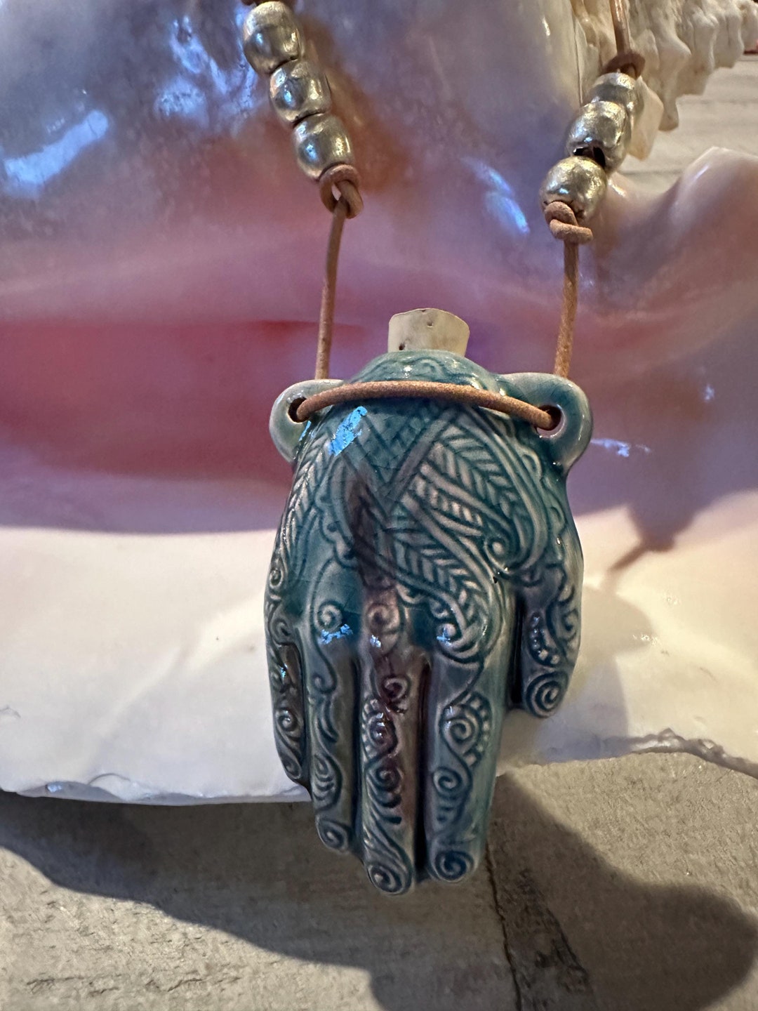 Handcrafted Ceramic Hand Shaped Pendant Necklace – Perfume Vial or ...