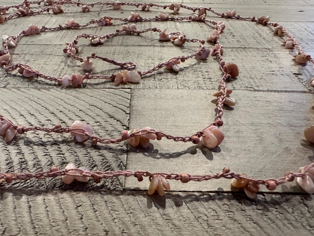 90” Beaded Crochet Sea Shell Stone Necklace – Extra Long, Multi-wear ...