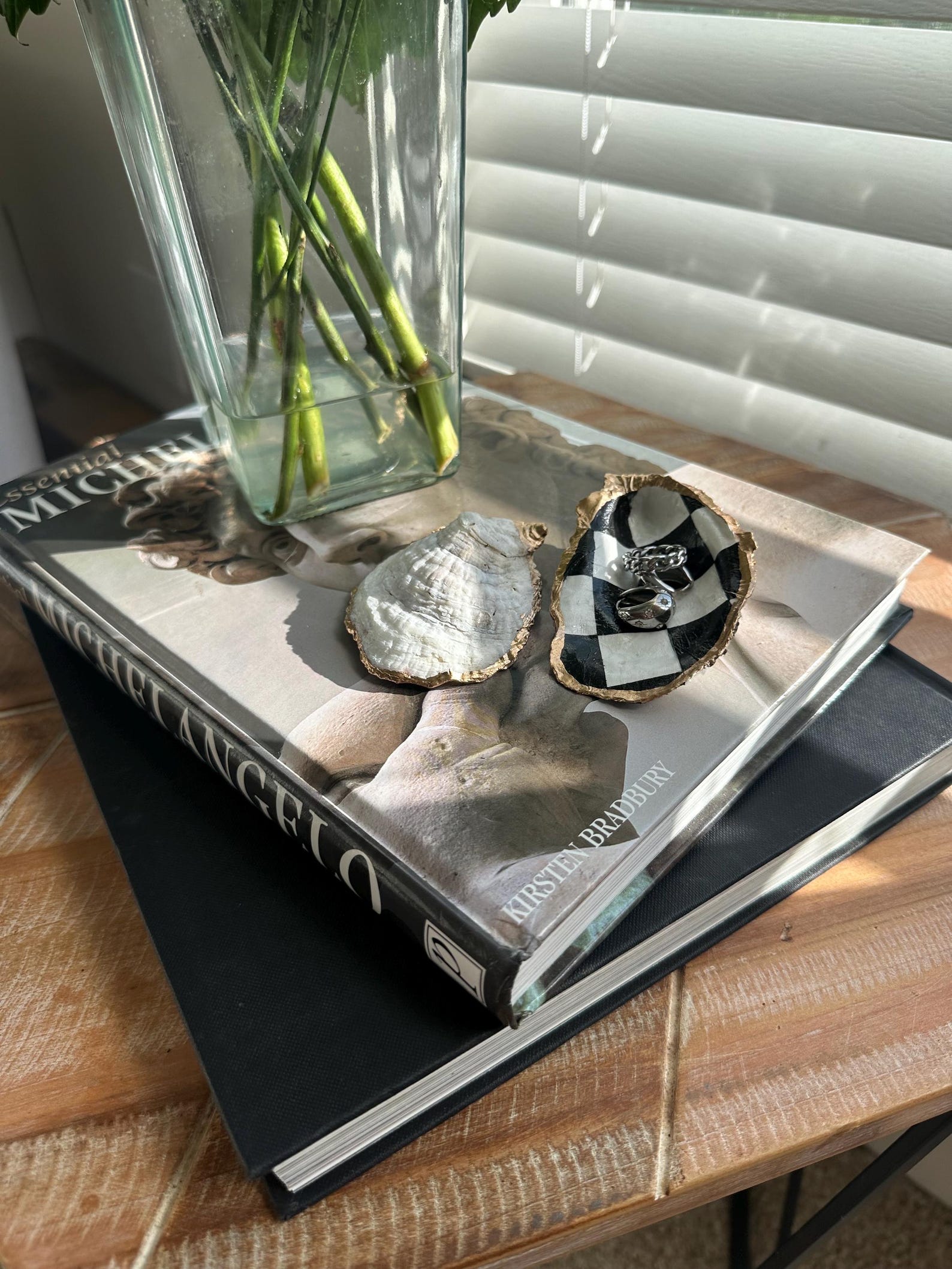 Black & White Checkered Oyster Shell Trinket Dish, Oyster Shell Ring ...