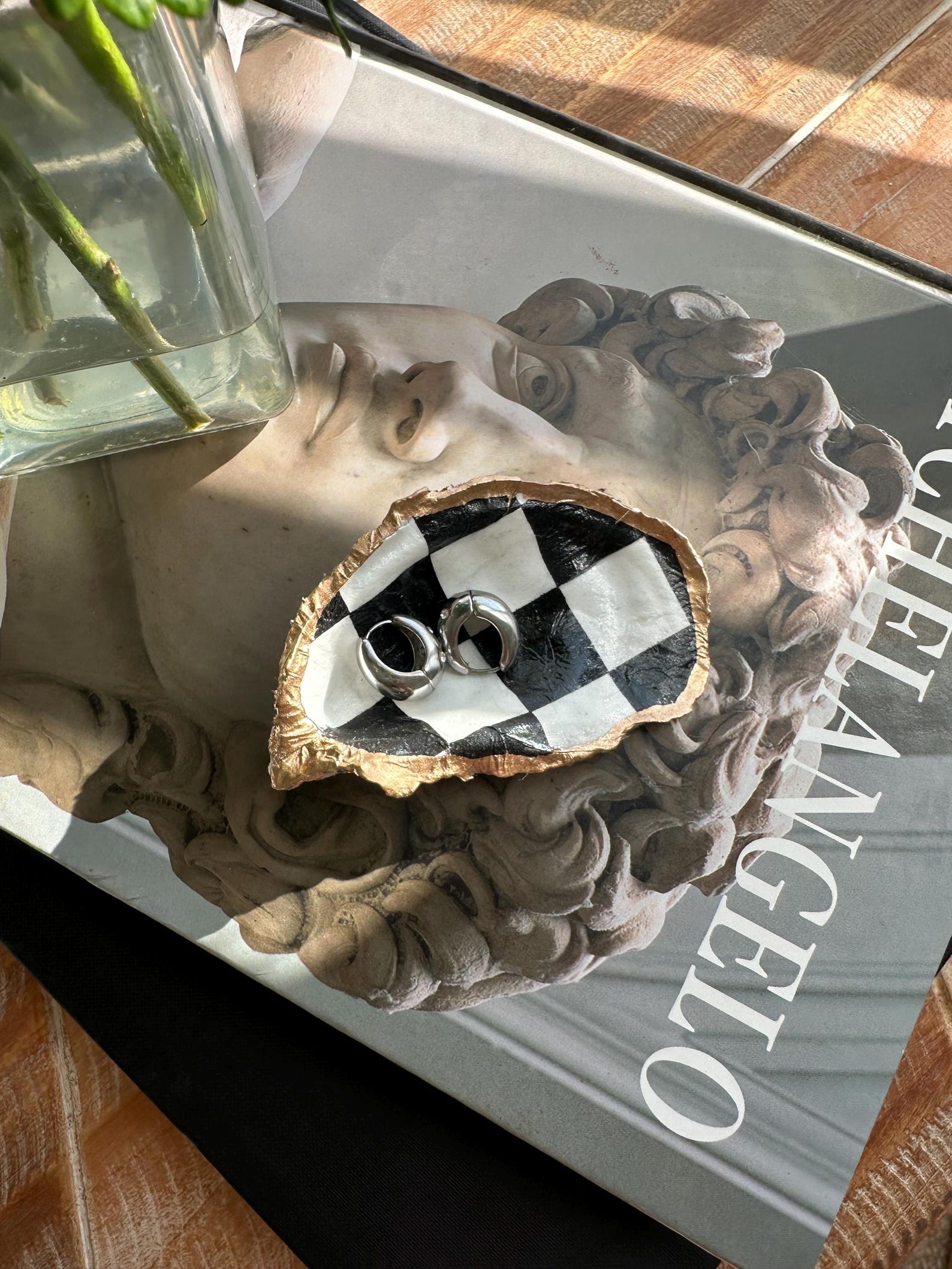 Black & White Checkered Oyster Shell Trinket Dish, Oyster Shell Ring ...