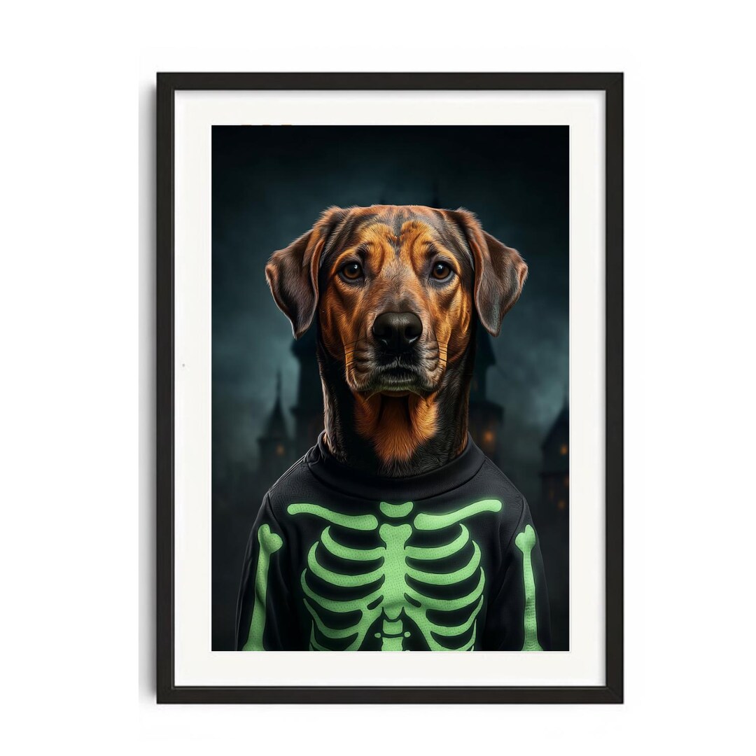 Custom Halloween Pet Portrait, Spooky Skeleton Costume Art (digital ...