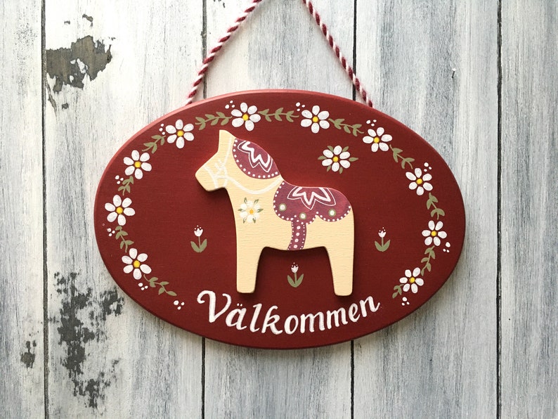 Swedish Welcome Sign Dala Horse Swedish Folk Art Swedish | Etsy