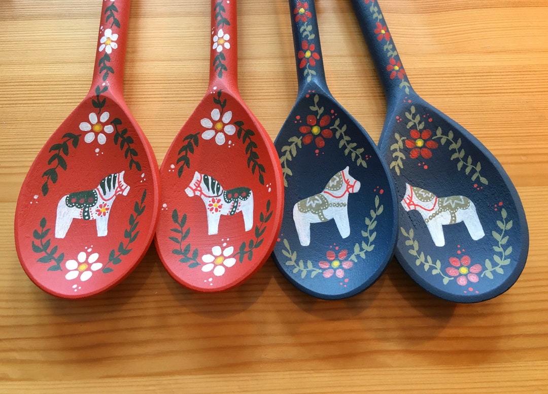 Swedish Spoons, Swedish Decor, Two Wooden Spoons, Dala Horse, Swedish ...