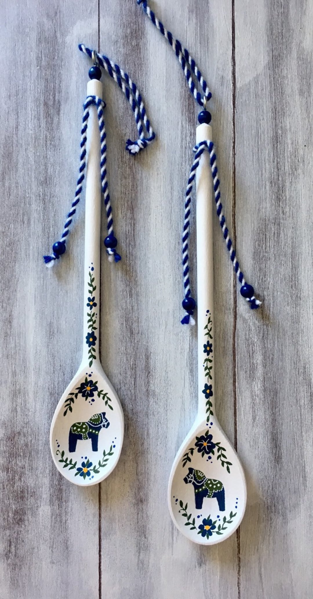 Swedish Kitchen Decor, Two Dala Horse Spoons, Swedish Gifts, Rosemaling ...