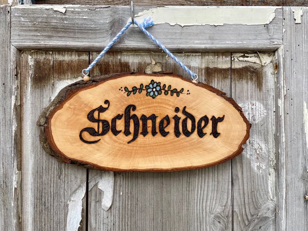 German Name Sign, German Gifts, Woodburned Name Sign, Willkommen Sign ...