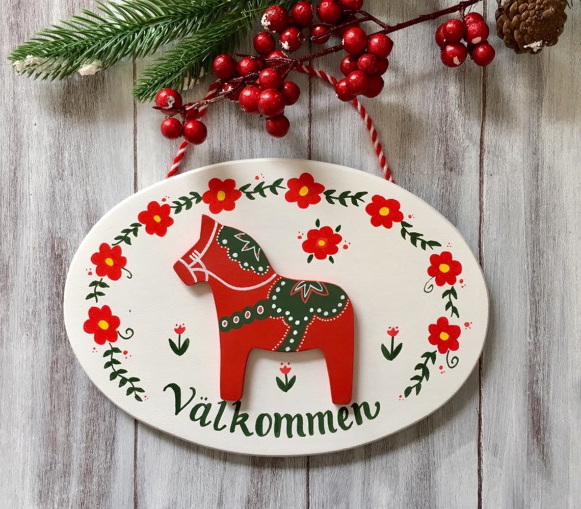 Swedish Welcome Sign Dala Horse Swedish Folk Art Swedish | Etsy