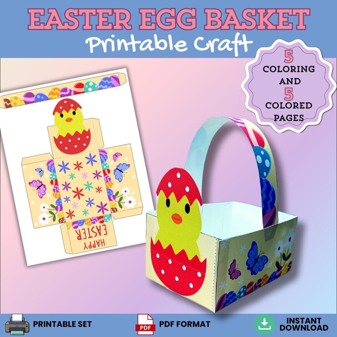 Printable Easter Basket, Easter Basket Craft, Easter Basket Template, Paper Easter Basket ...