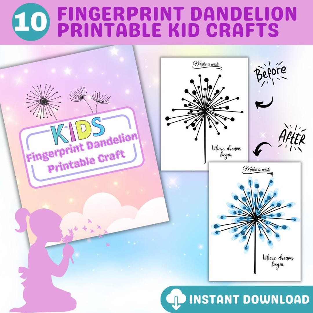 Fingerprint Dandelion Art Craft Bundle Fingerprint Art Keepsake DIY ...