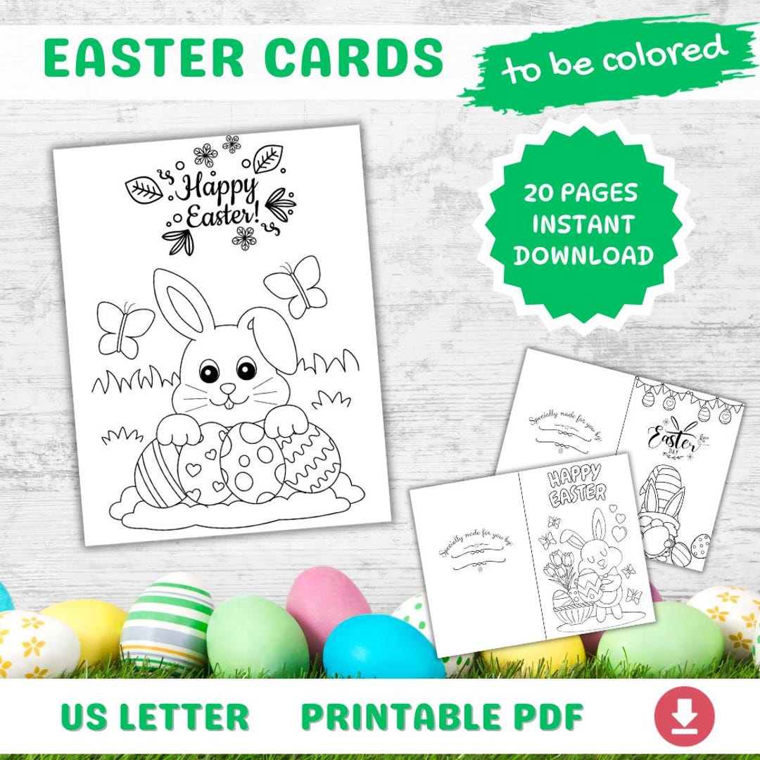 Kids Easter Coloring Card Printable, Kids Easter Bunny Card, DIY Easter ...