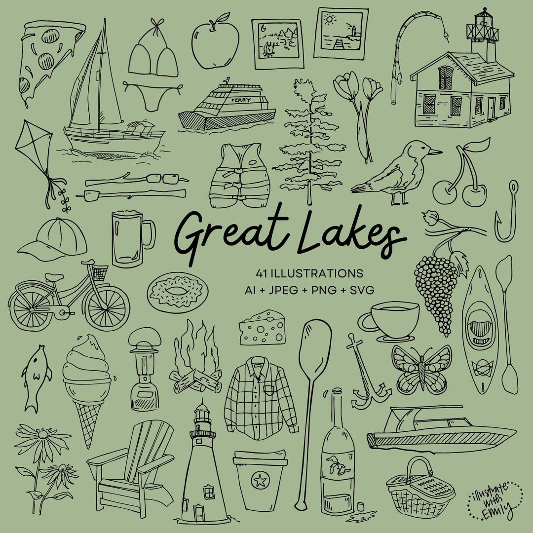 Great Lakes Illustrations - 41 Hand Drawn Images - Etsy